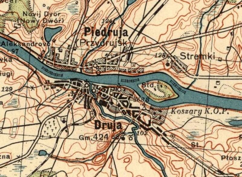 Друя. Польская карта 1930. фрагмент — Karty.by